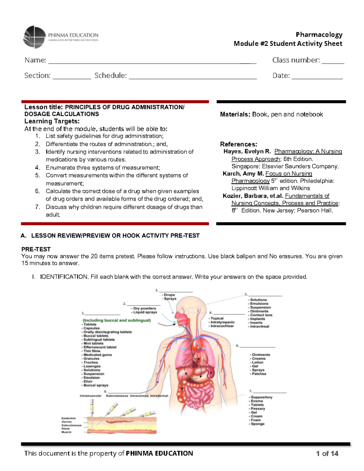 Pharmacology HES 005 Lesson: Principles of Drug Dosage Calculations ...