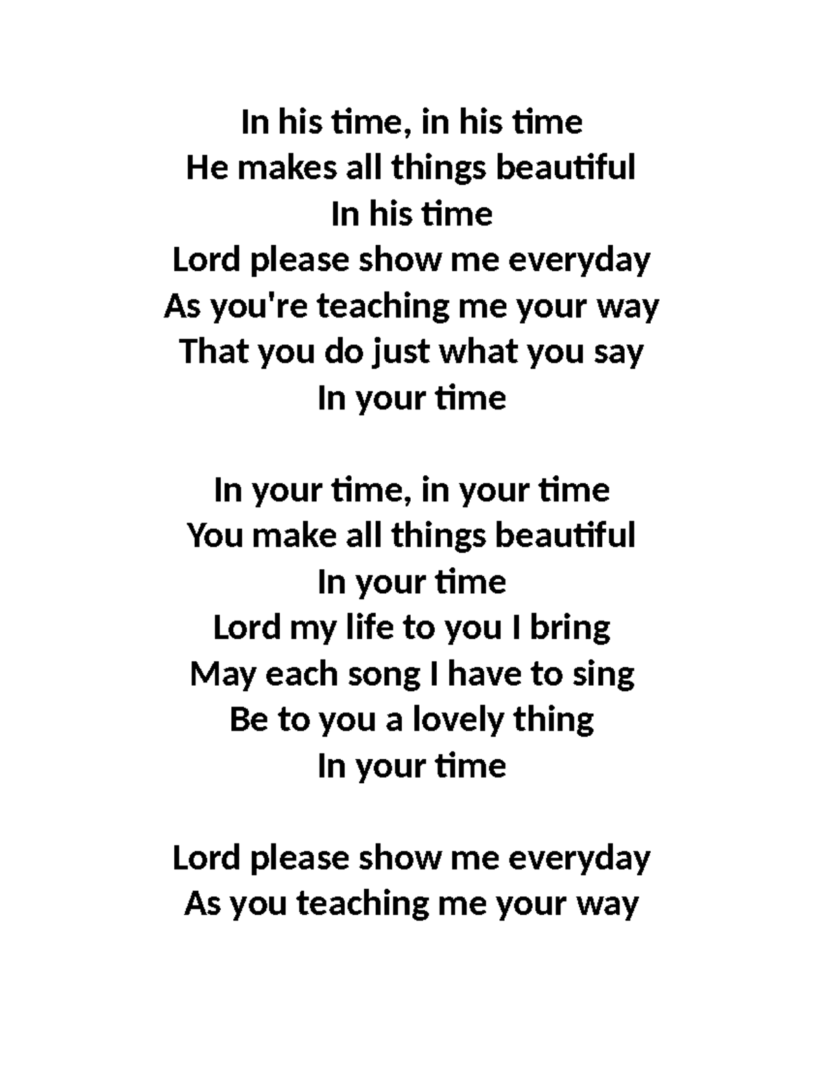 In His Time - Lyrics Analysis and Reflection Notes - Studocu