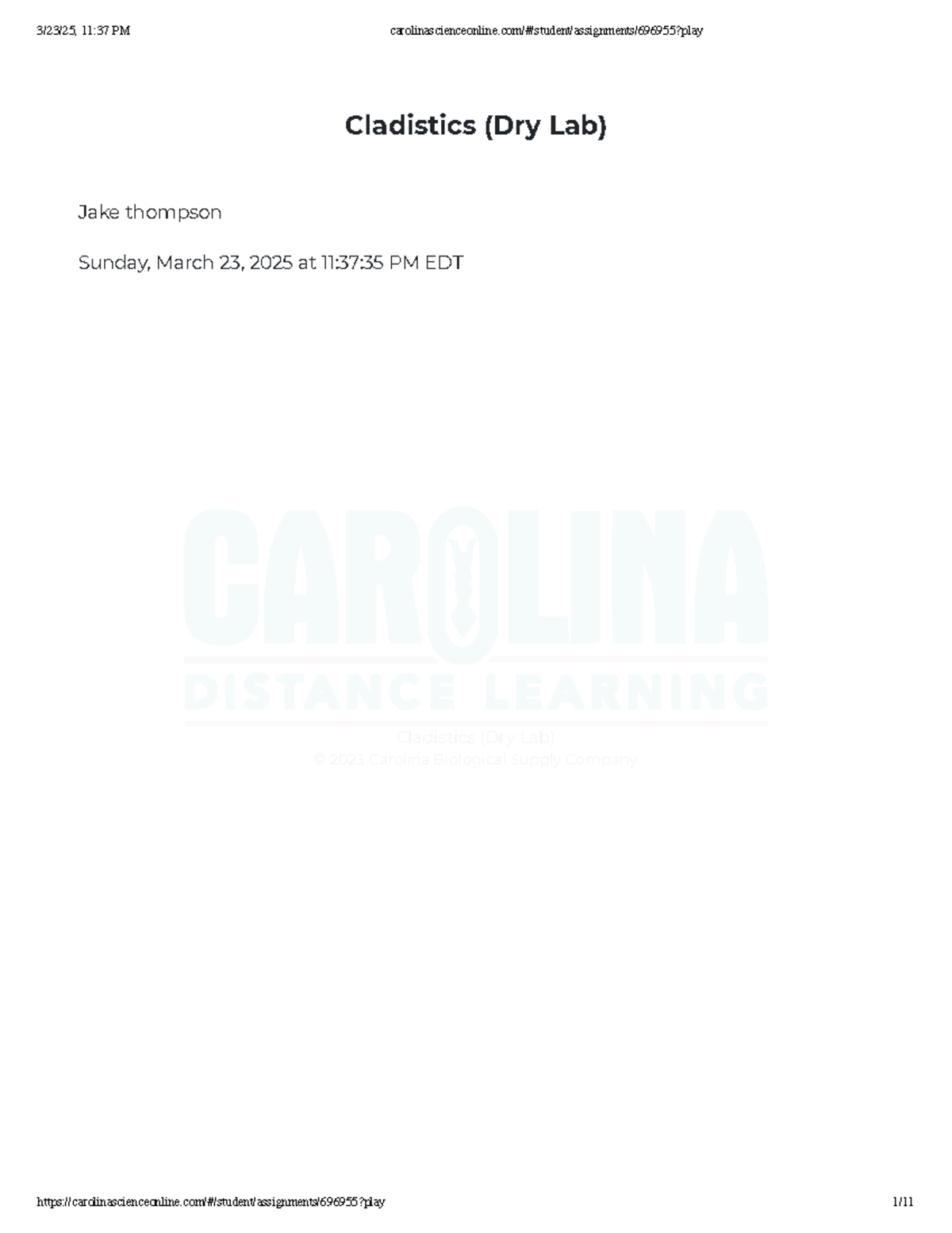 Cladistics Dry Lab Activities - Jake Thompson's 2025 Submission - Studocu