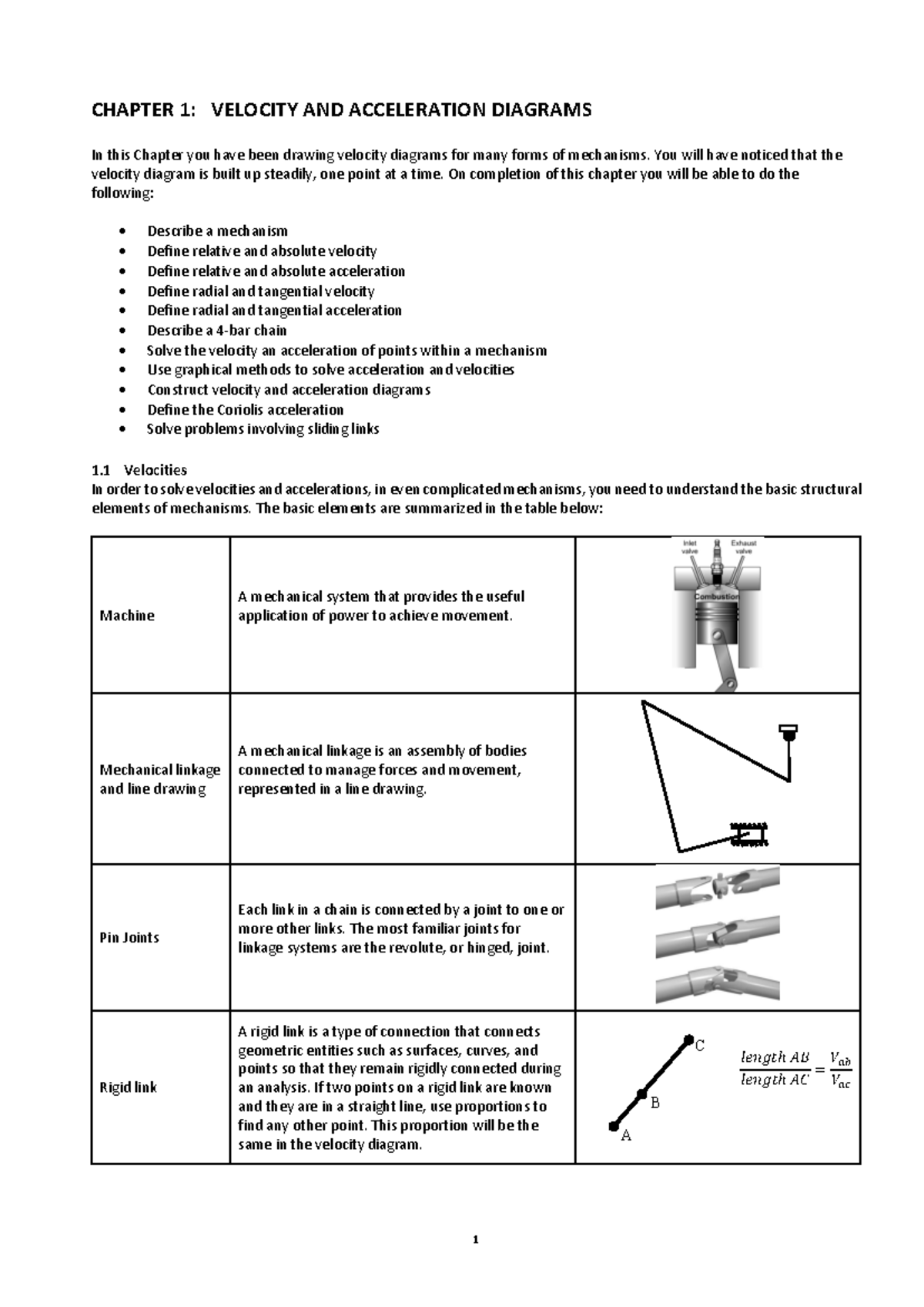 Chapter 1 - Velocity and Acceleration Diagrams in Mechanisms - Studocu