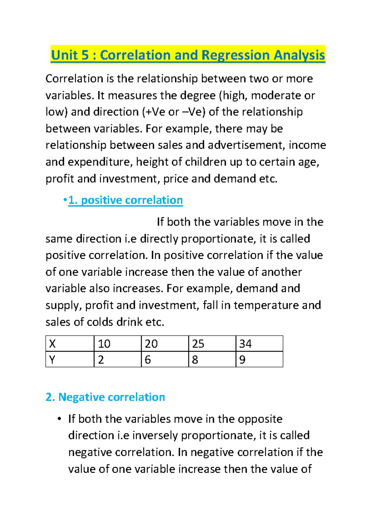 Unit 5: Correlation & Regression Analysis - M.SC. Statistics - Studocu