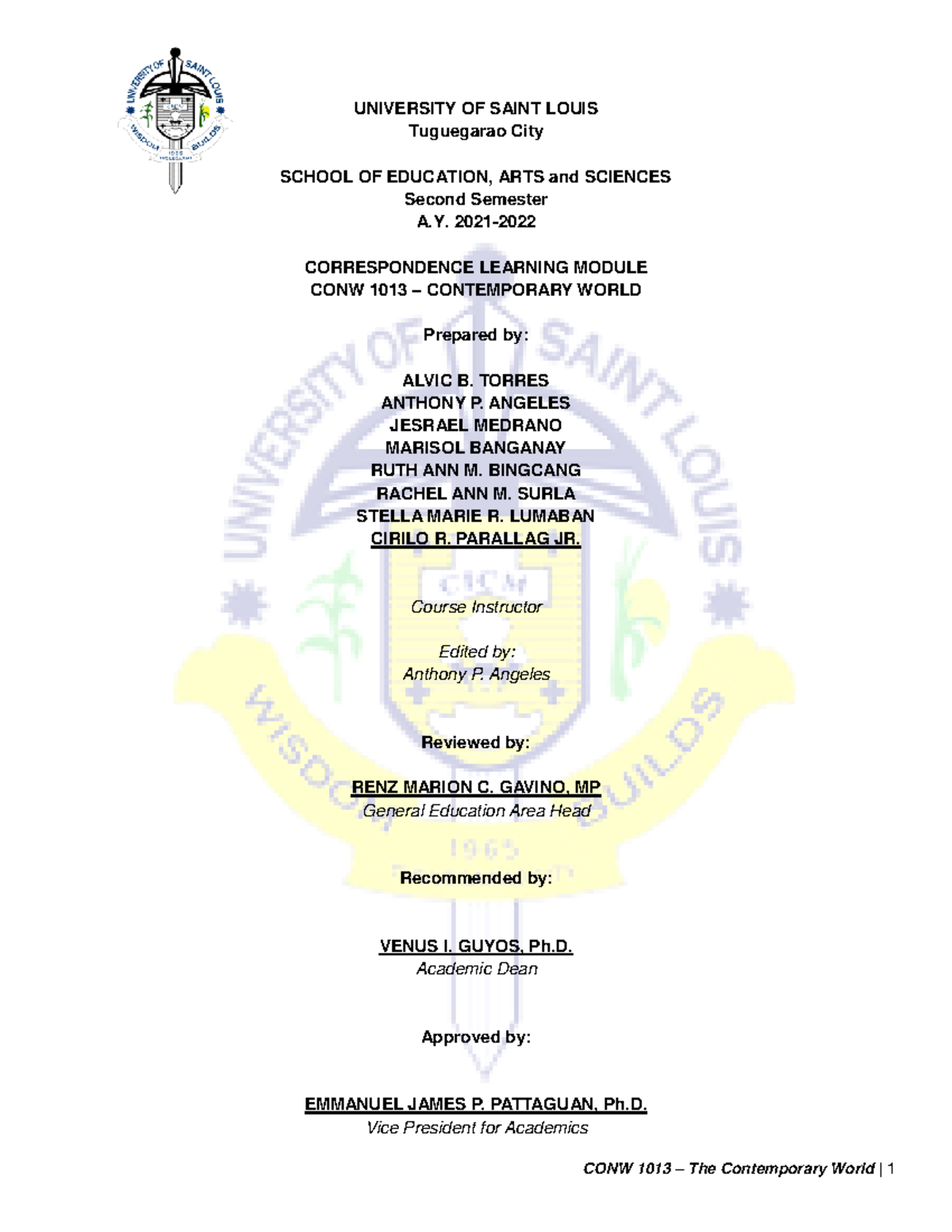 CORRESPONDENCE LEARNING MODULE: CONW 1013 – Contemporary World - Studocu