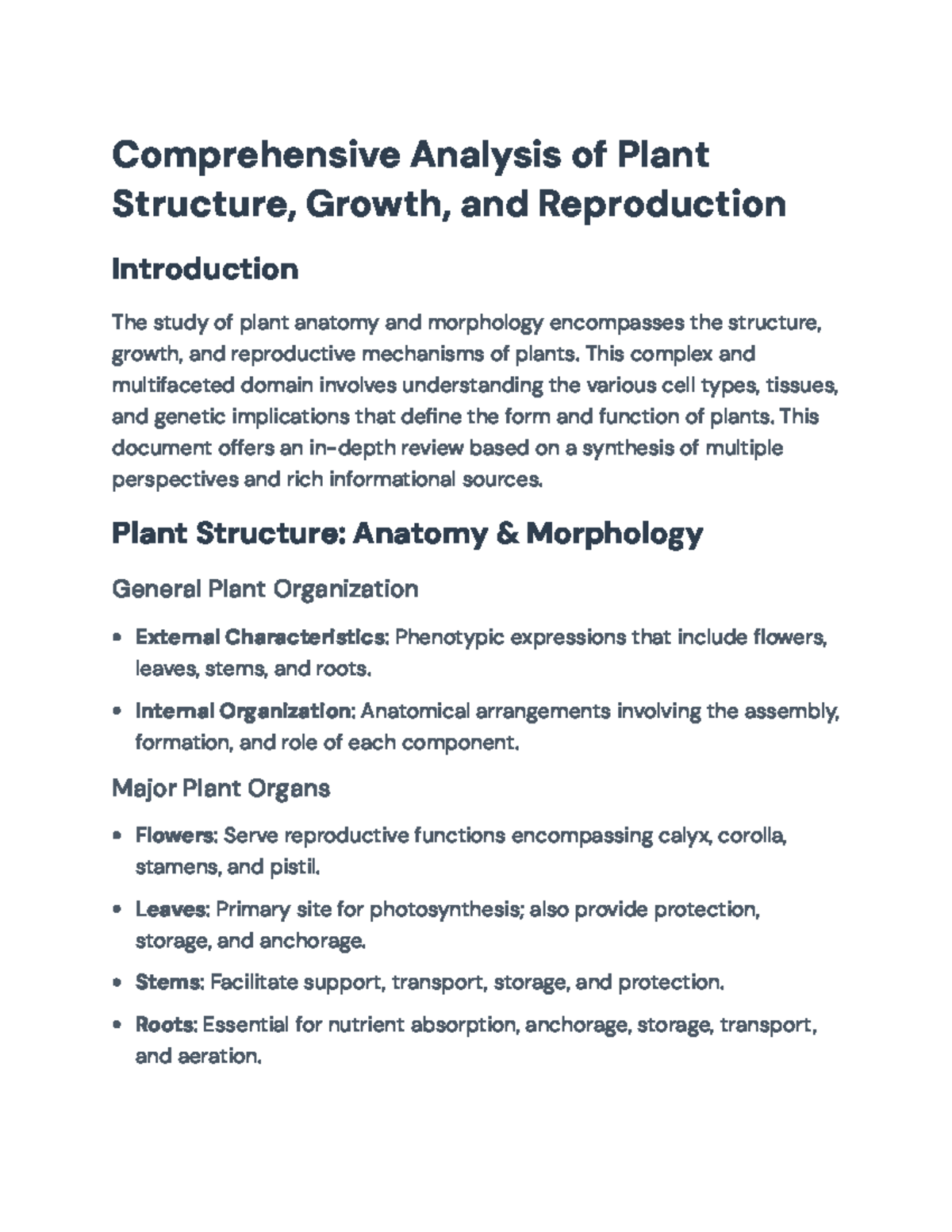 Comprehensive Review of Plant Structure, Growth, and Reproductive ...
