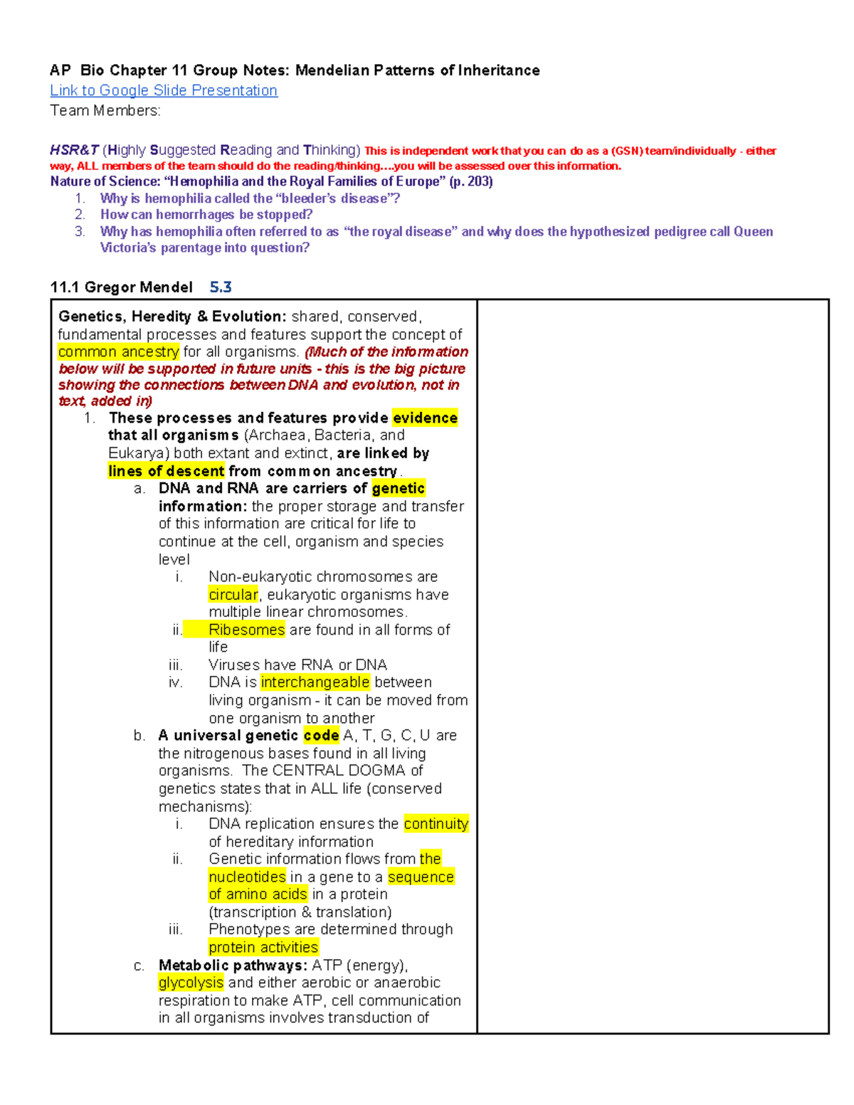 AP Biology - Mendelian Inheritance Patterns & Key Concepts Notes - Studocu
