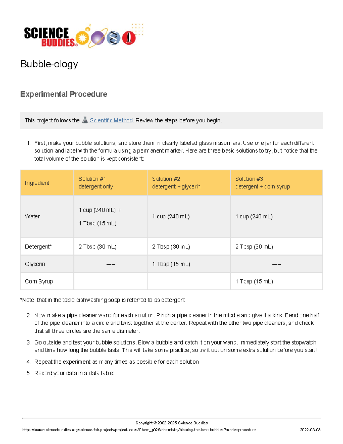 Experimental Procedure for Blowing the Best Bubbles - Studocu