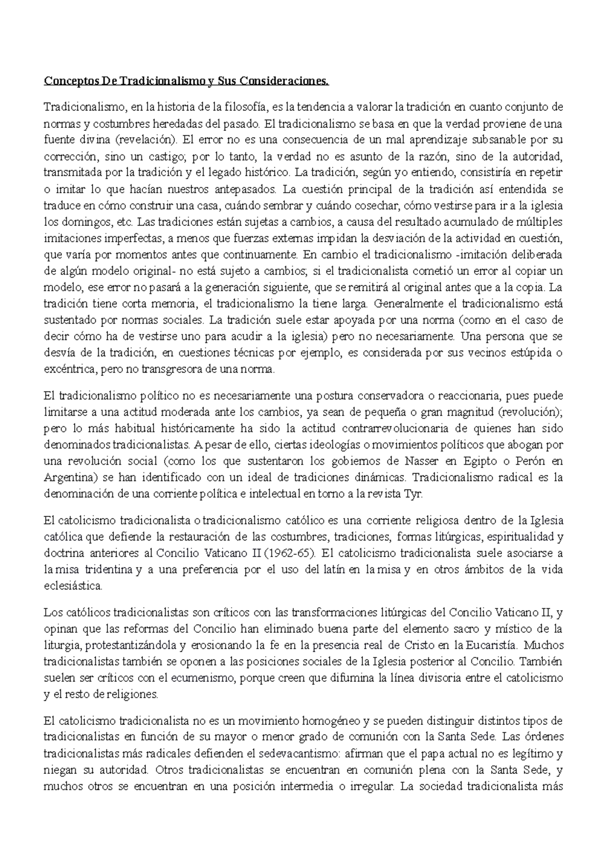 Conceptos de Tradicionalismo y Fideísmo: Análisis y Reflexiones - Studocu