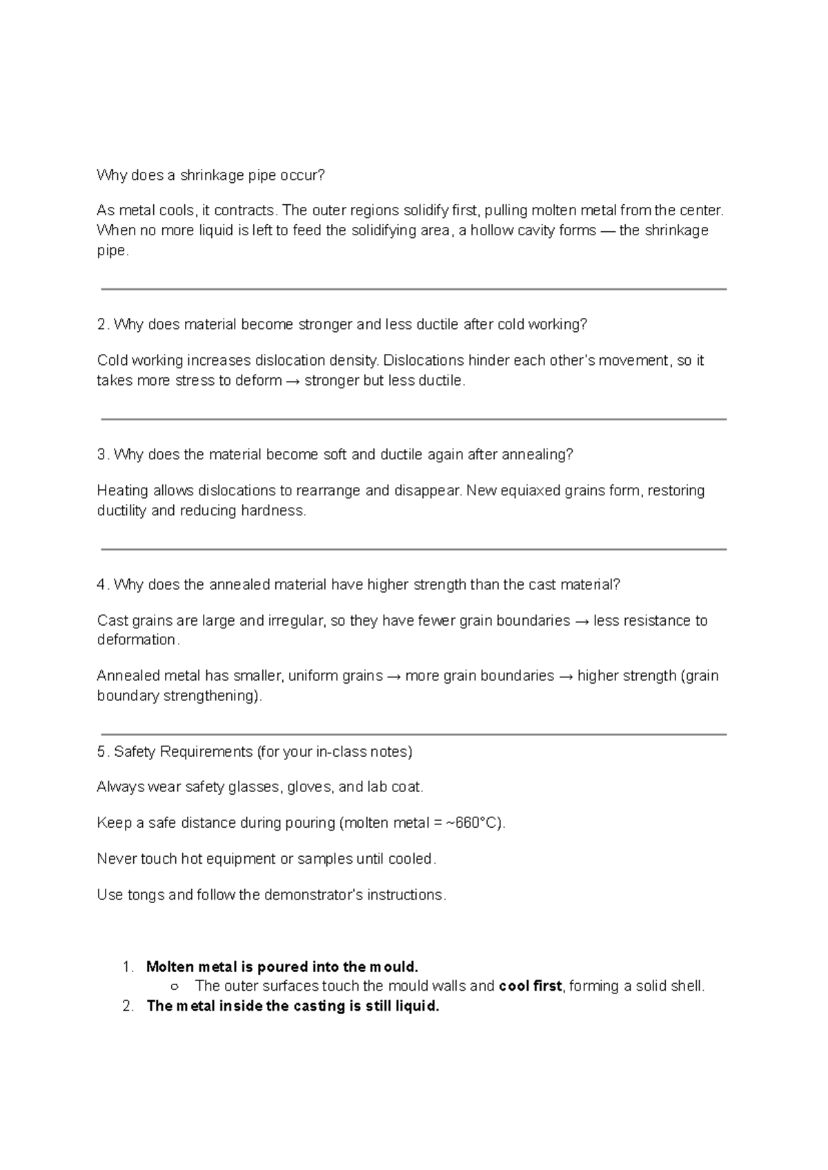 Chem 101: Understanding Shrinkage Pipes and Material Properties - Studocu