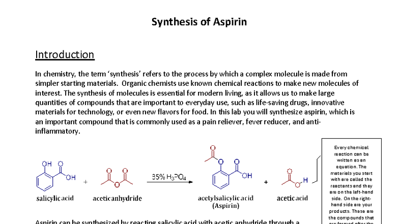 101 - Synthesis of Aspirin Lab Report: Procedure & Analysis - Studocu