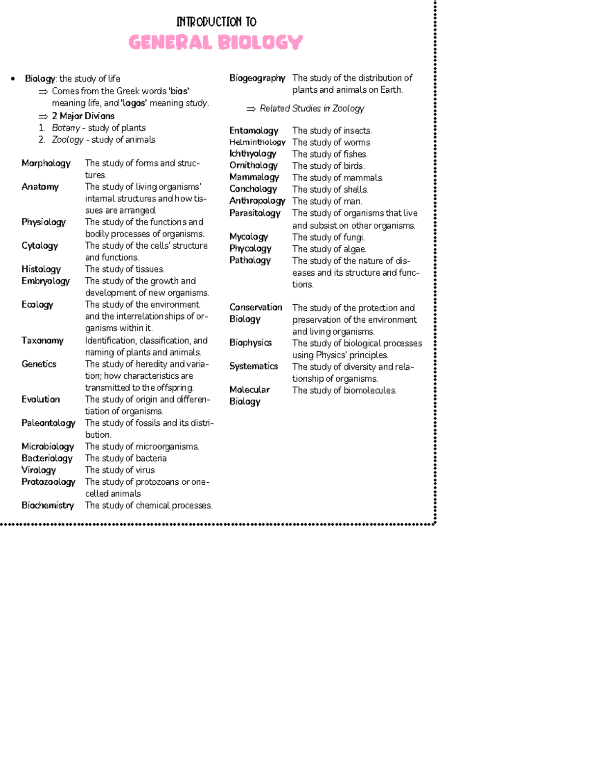 Genbio intro notes - Introduction to Biology: the study of life Comes ...