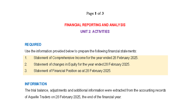 FIN REP & Analysis UNIT 2: Financial Statements Preparation - Studocu
