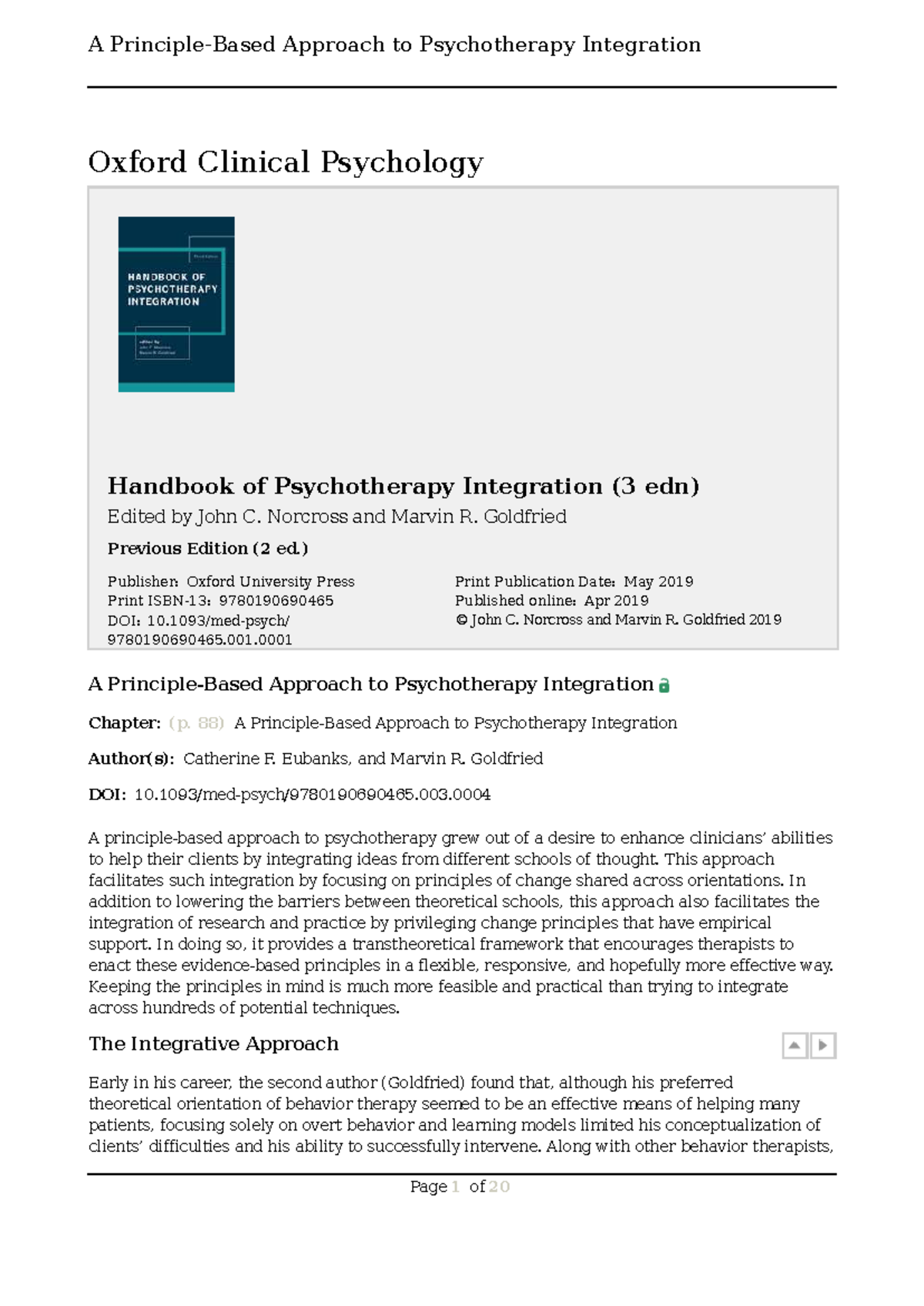 Chapter 4: Eubanks and Goldfried's Integrative Model in Psychotherapy ...