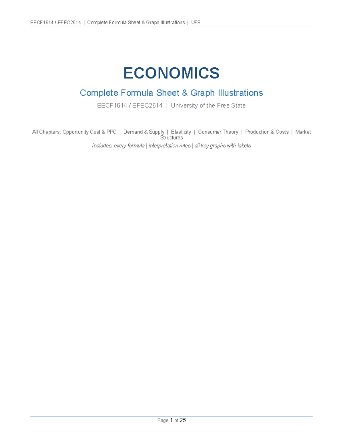 EECF1614 EFEC2614 Economics Complete Formula Sheet with Graphs UFS ...