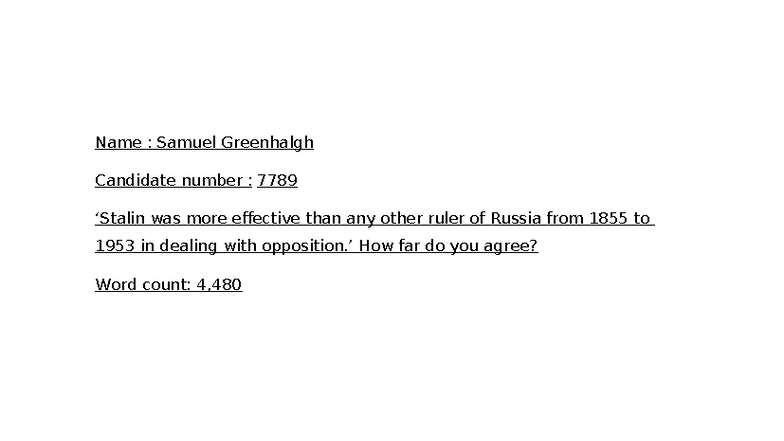 A01 Essay Draft: Evaluating Stalin's Effectiveness in Dealing with ...