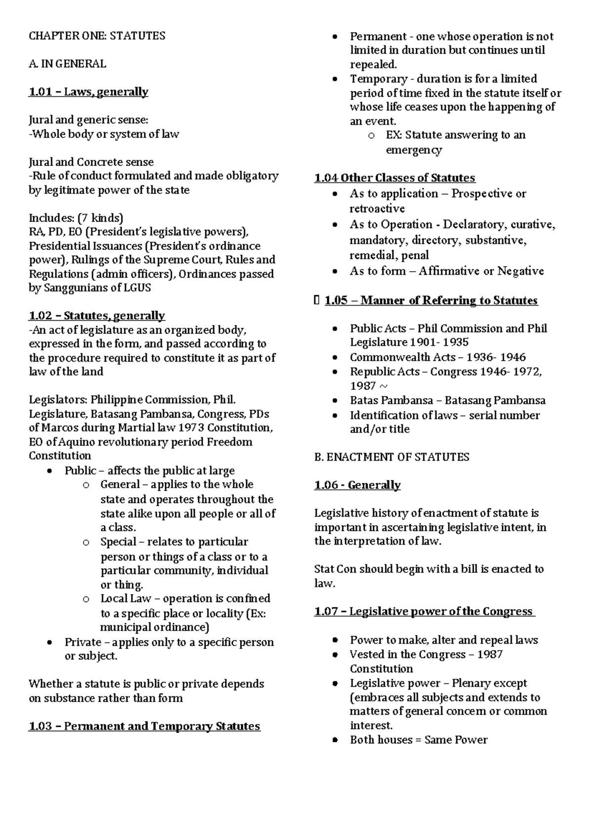 CHAPTER 1: OVERVIEW OF STATUTES IN PHILIPPINE LAW - Studocu