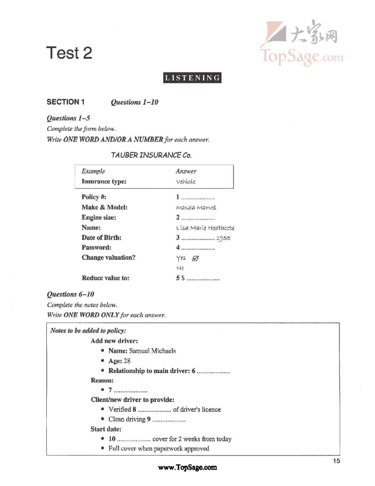 IELTS Simulation Test PDF (1) - Listening Section 1 & 2 Questions - Studocu