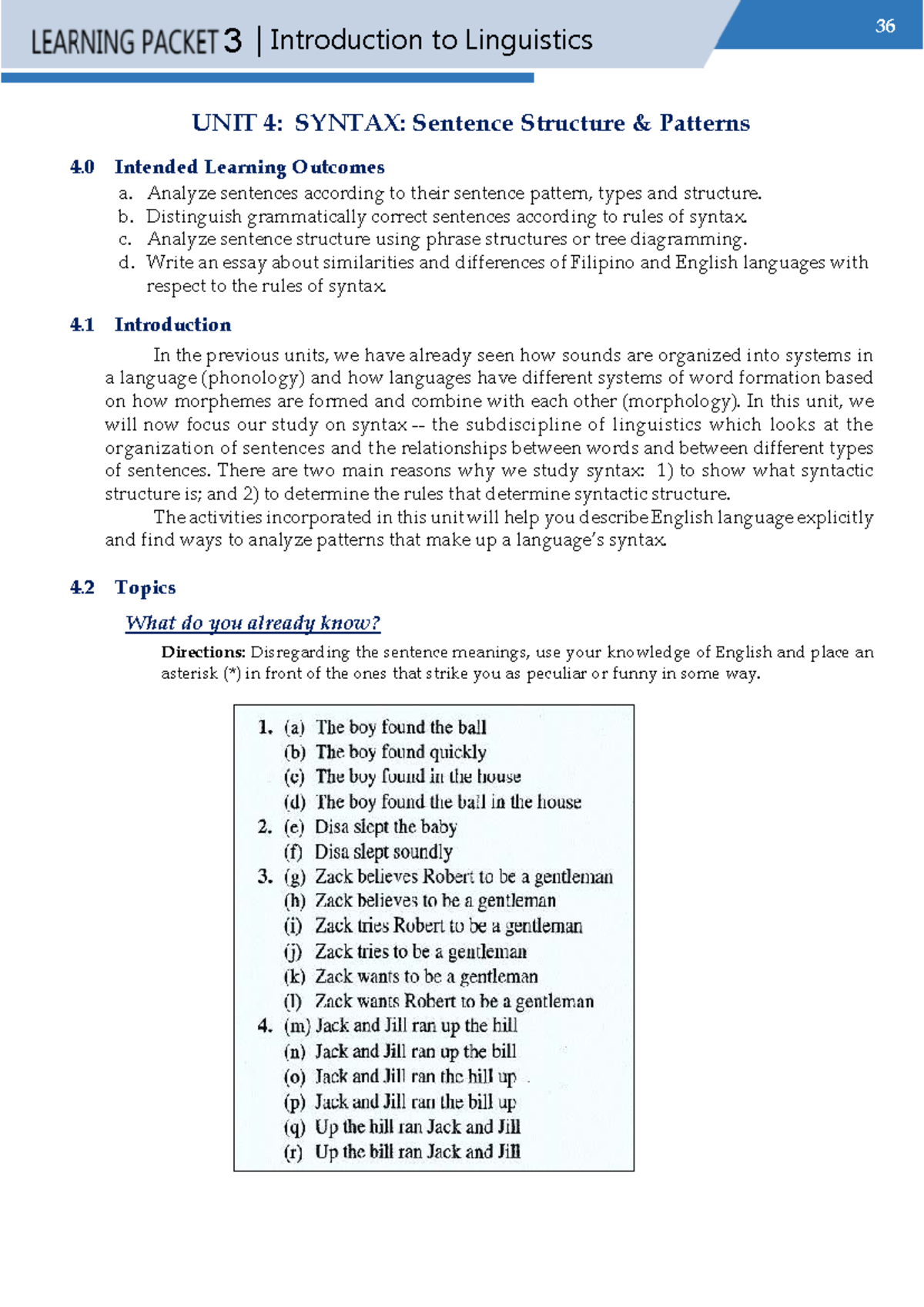 ENG 1 UNIT 4: SYNTAX - Analyzing Sentence Structures and Patterns - Studocu
