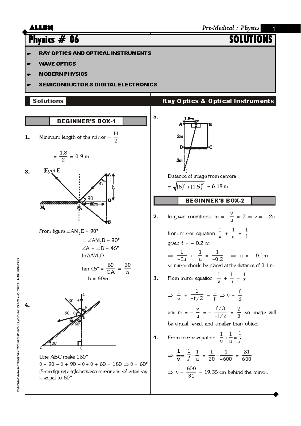 Physics 06: Solutions for Ray Optics, Optical Instruments & Wave Optics ...