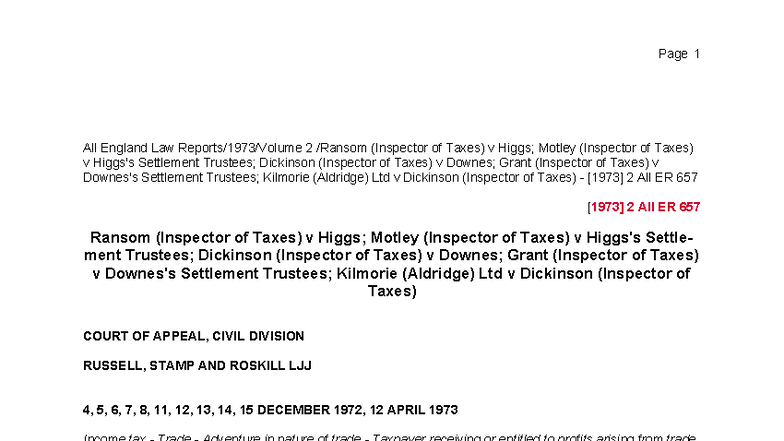 Ransom v Higgs: Tax Implications on Income from Land Trading (All ...