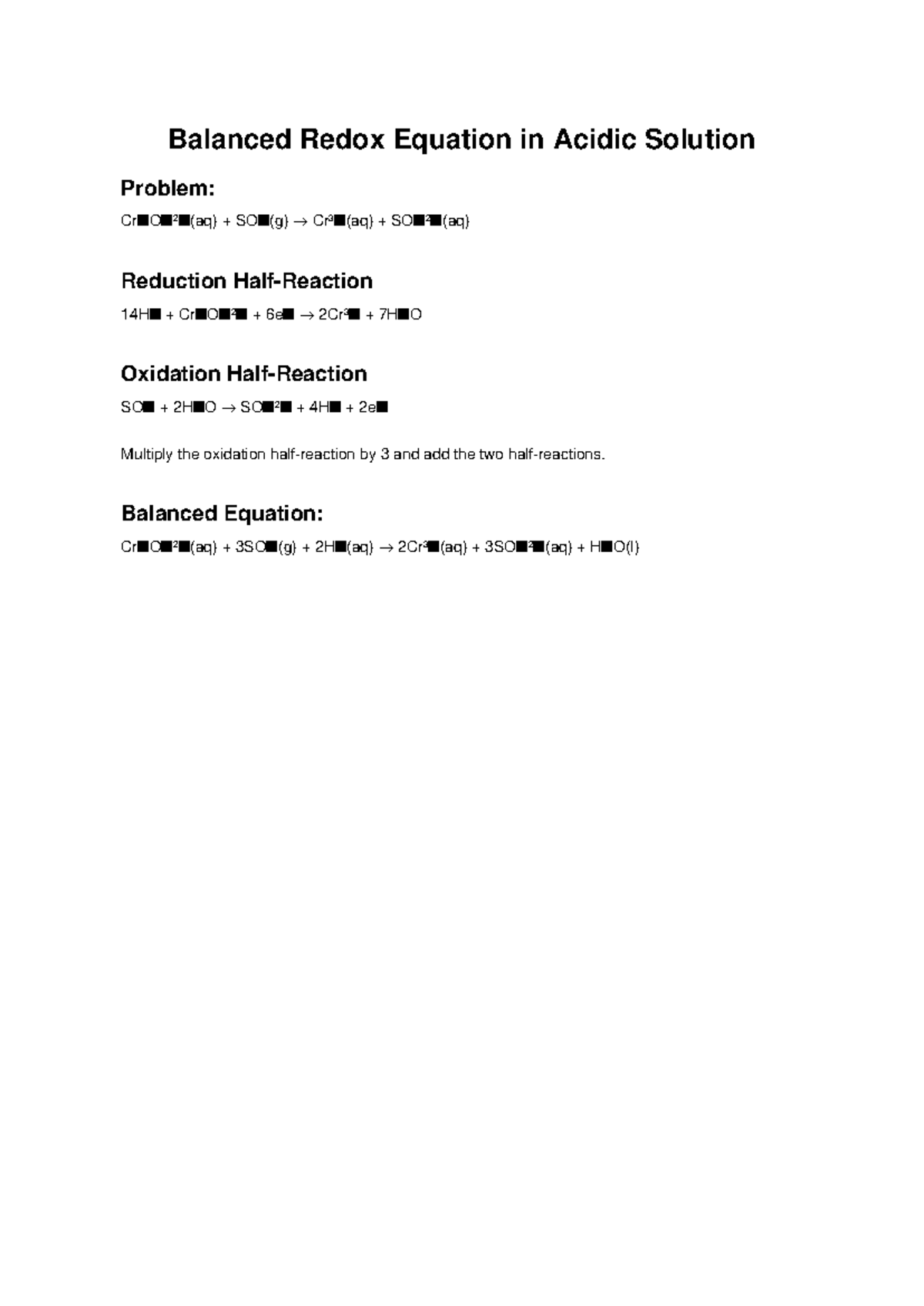 Balanced Redox Equation - Balanced Equation: CrnOn²n(aq) + 3SOn(g ...