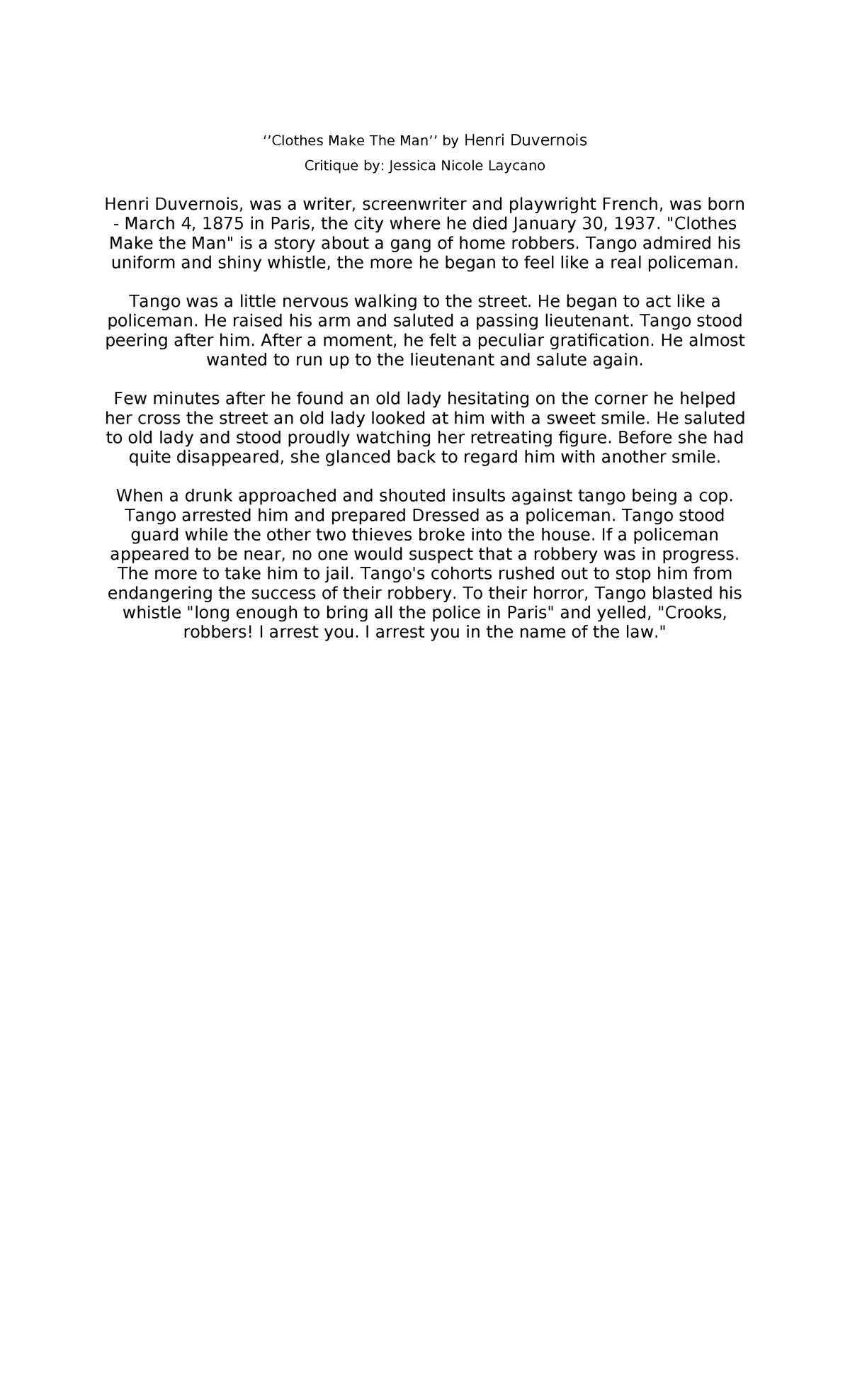 Clothes Make The Man: A Critique on Duvernois' Storytelling Tendencies ...