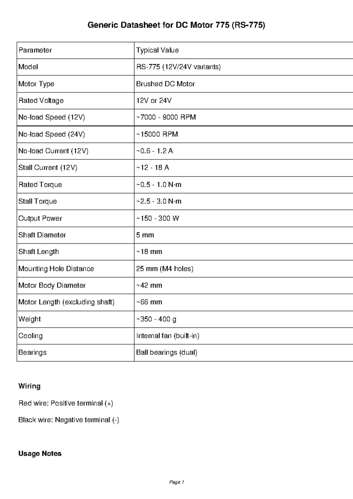775 Brushed DC Motor Generic Datasheet: Parameters & Specs - Studocu