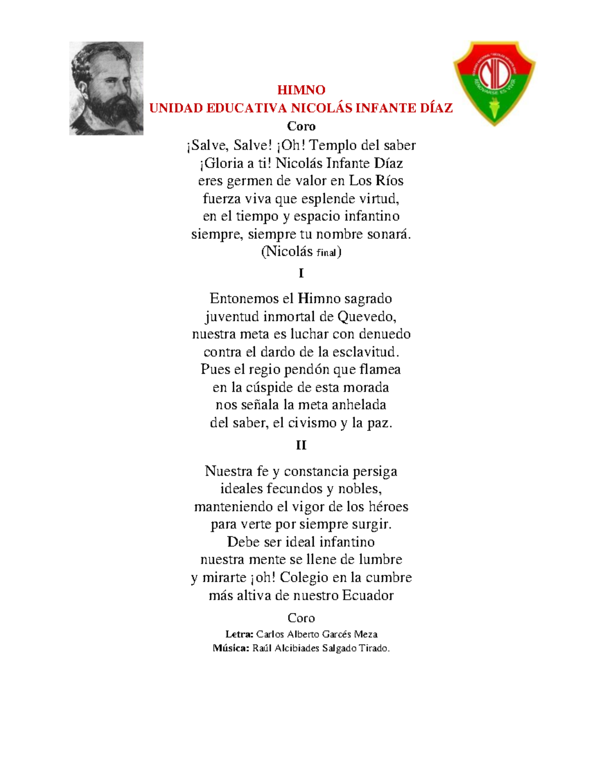 Himno a la Unidad Educativa Nicolás Infante Díaz - Studocu