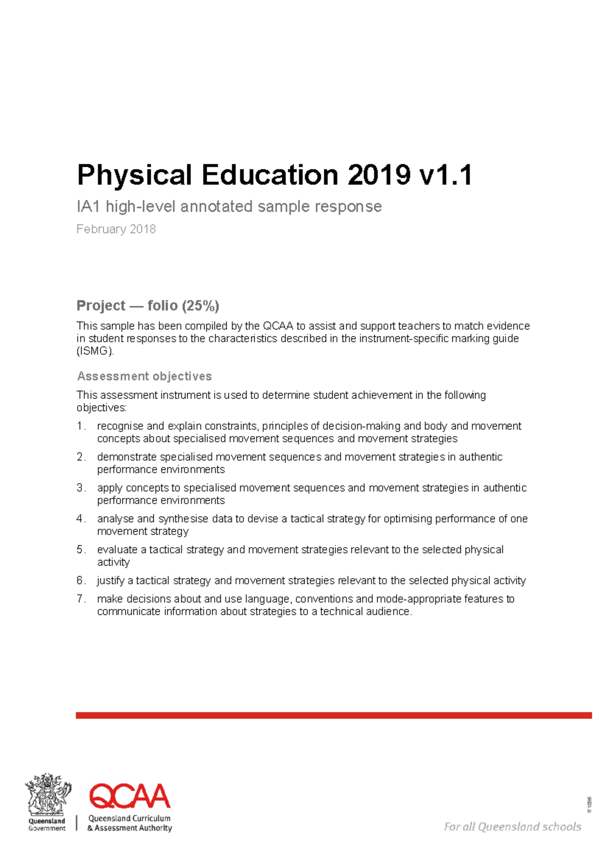 Physical Education 2019 v1.1 IA1 Annotated Sample Response for ...
