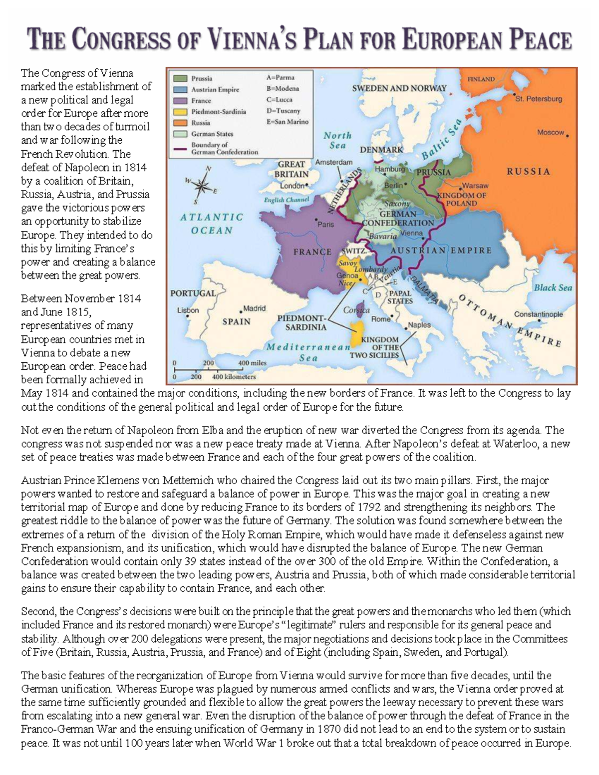 Congress+of+Vienna%27s+Plan+For+European+Peace+Reading+Worksheet - The ...