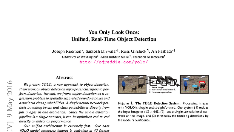 YOLO: Unified Object Detection Research Paper - CV 101 - Studocu