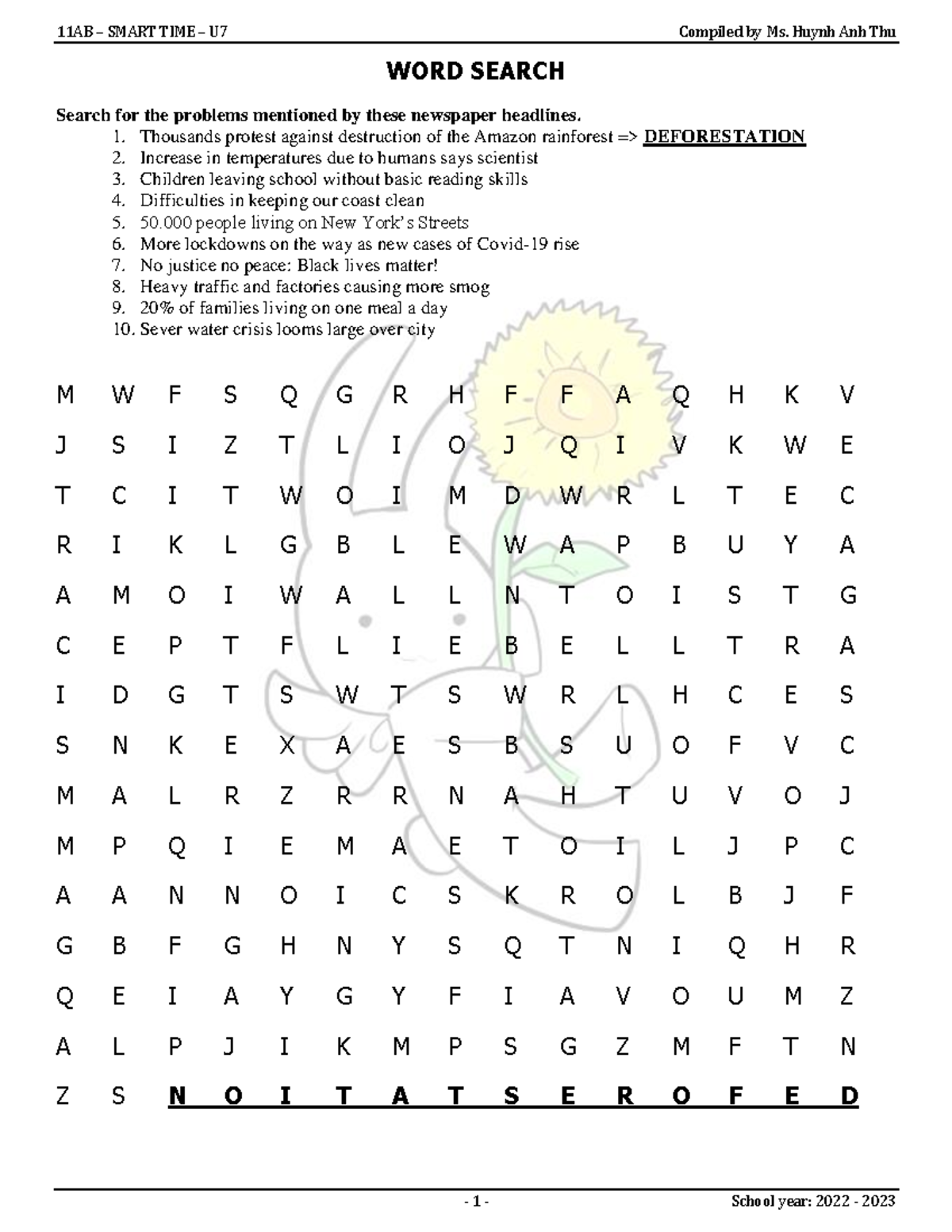 Grade 11 - ST - U7 - 2223 - Global Issues Word Search & Grammar Notes ...
