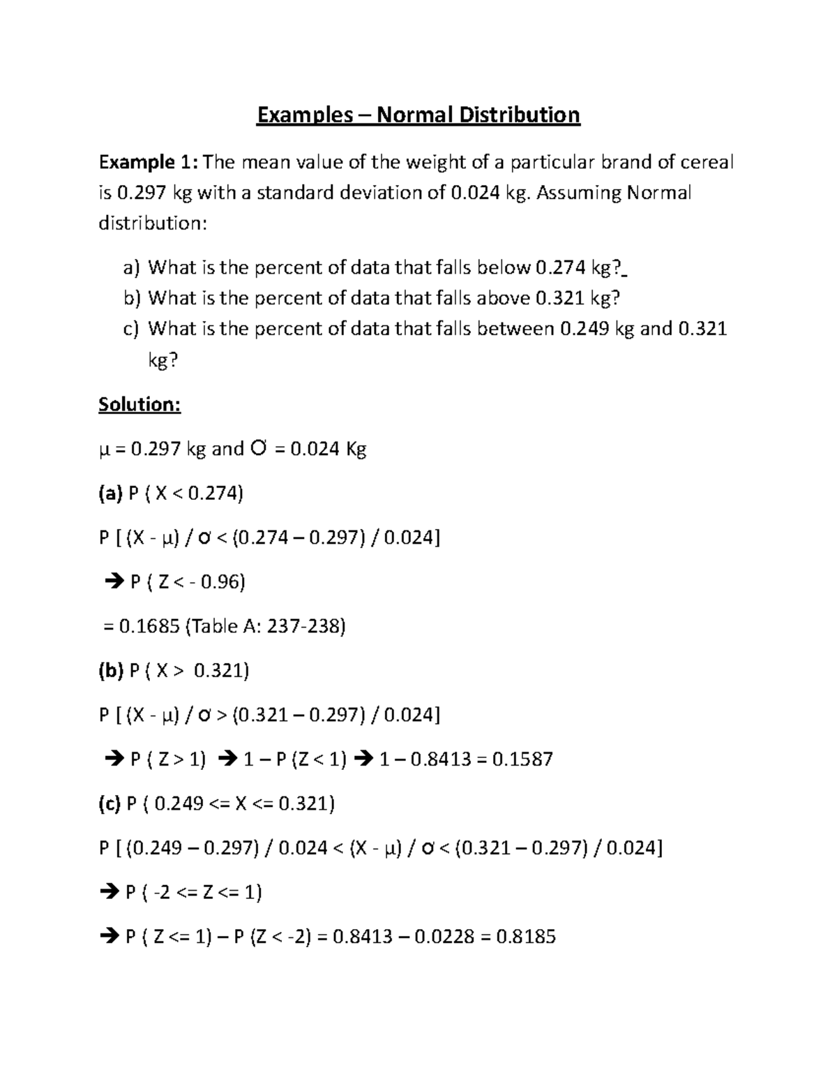 IE5303 Example Solutions for Normal Distribution Problems - Studocu
