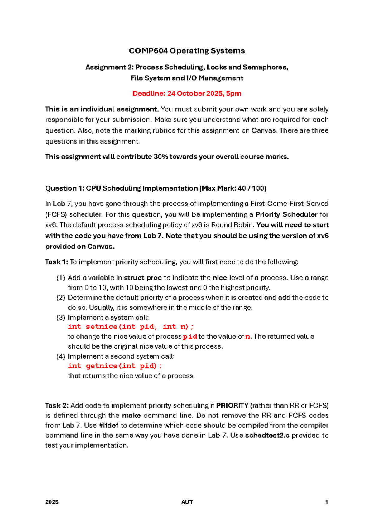 COMP604 Assignment 2: Process Scheduling & Thread Coordination S2 2025 - Studocu