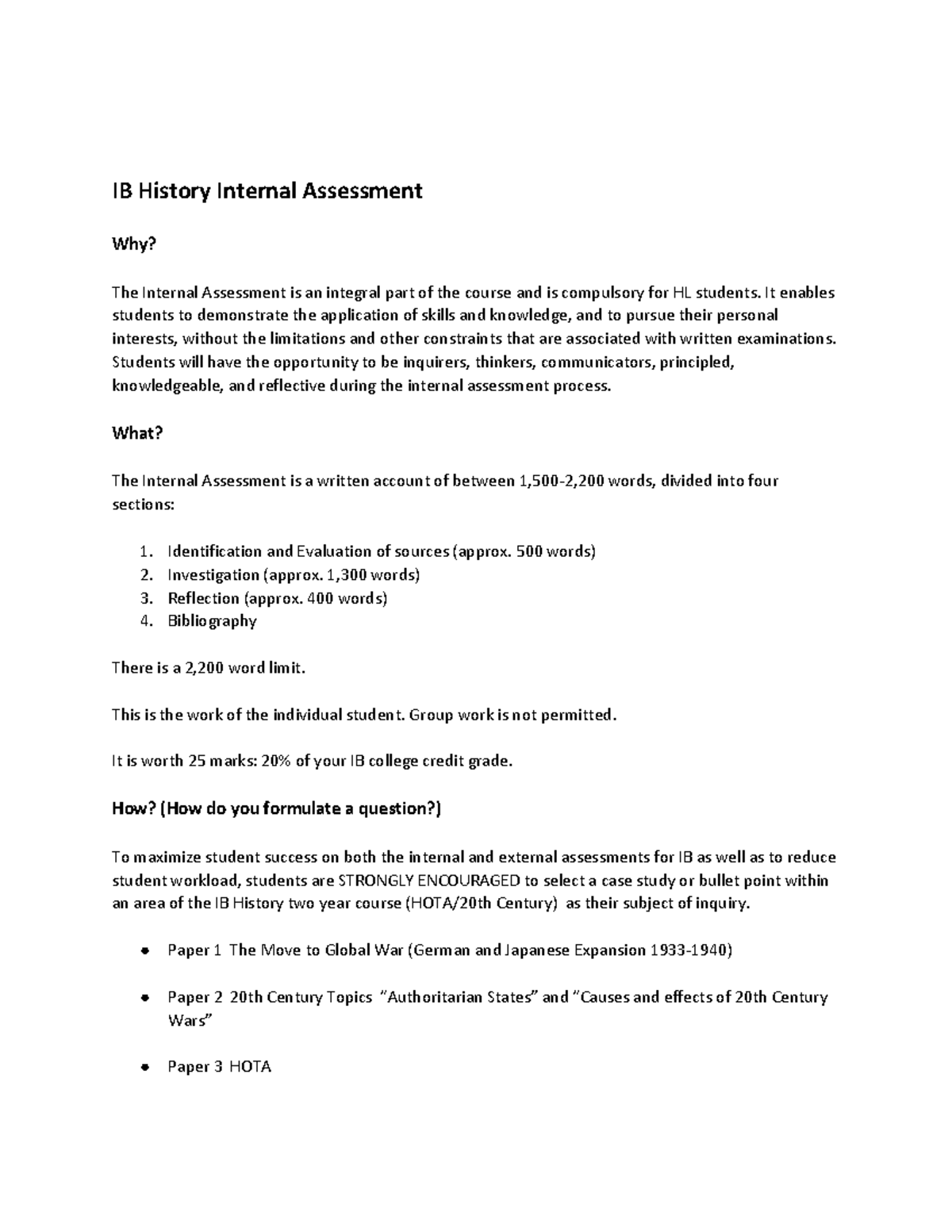 IB History IA Guide: Crafting Your Investigation and Reflection - Studocu