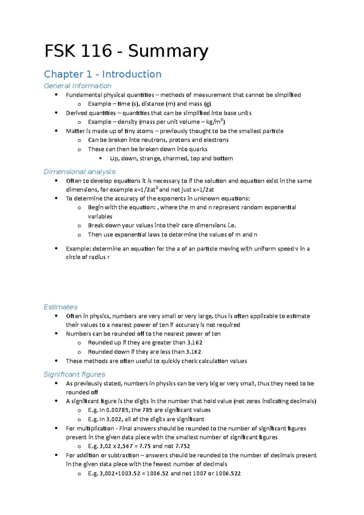 FSK 116 - Comprehensive Summary of Key Physics Concepts - Studocu