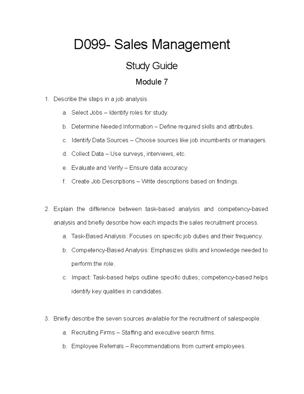 D099-Sales Management Study Guide: Module 7 Overview - Studocu