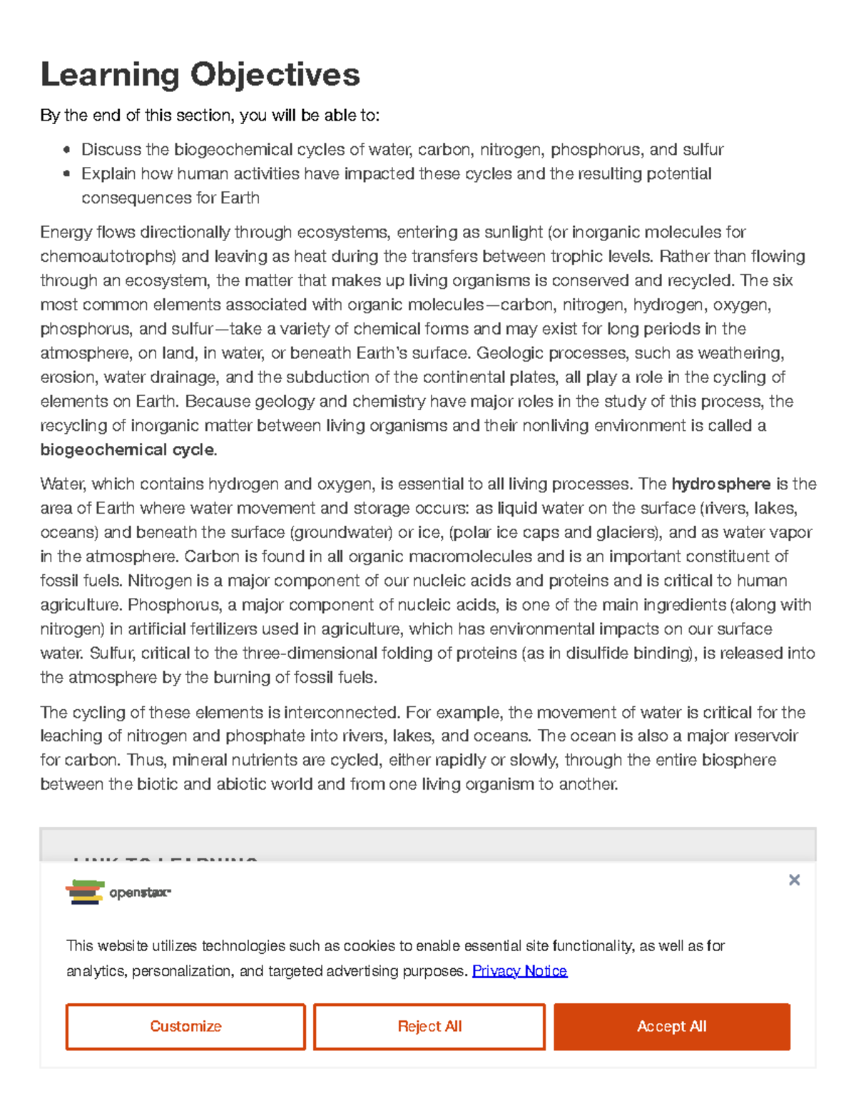 Biogeochemical Cycles: Water, Carbon, Nitrogen, Phosphorus, and Sulfur ...