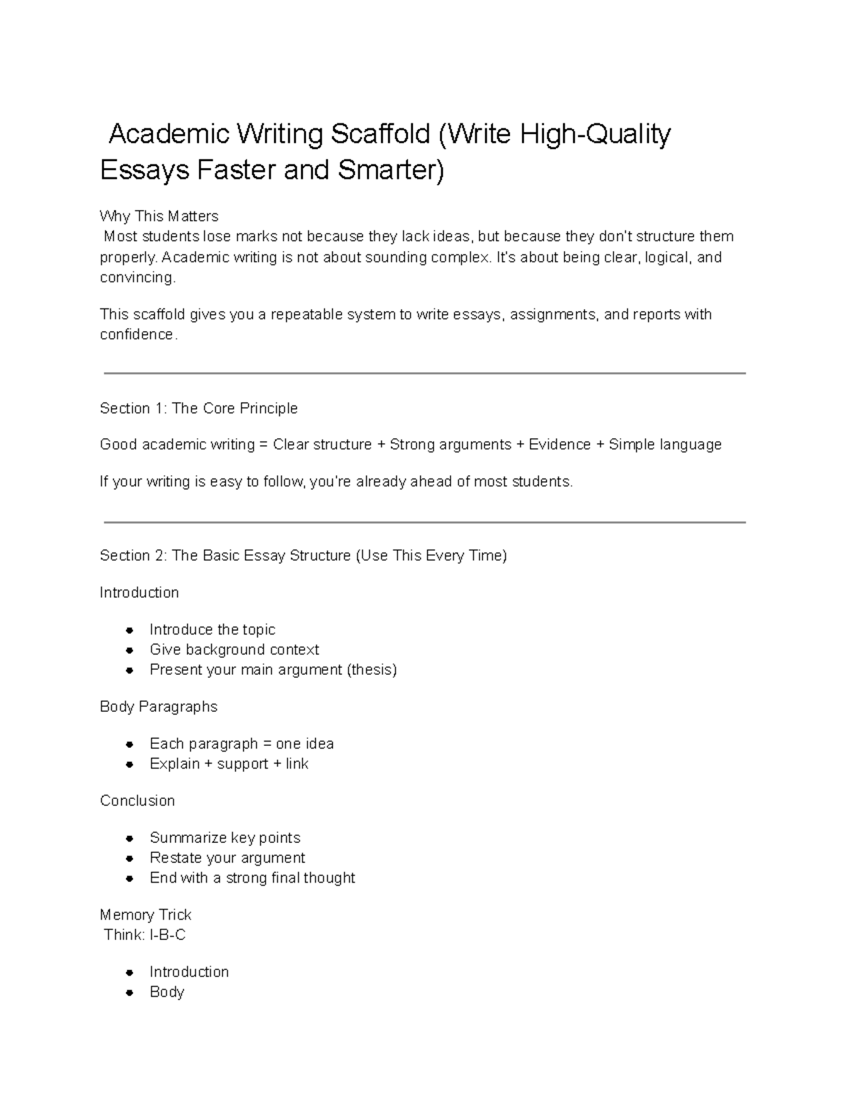 Academic Writing Scaffold: Mastering Essay Structure and Clarity - Studocu
