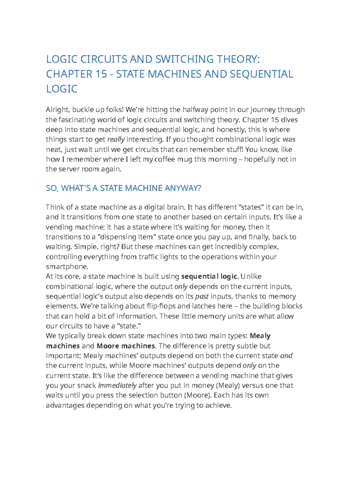 LOGIC CIRCUITS AND SWITCHING THEORY: CHAPTER 15 REVIEWER - Studocu