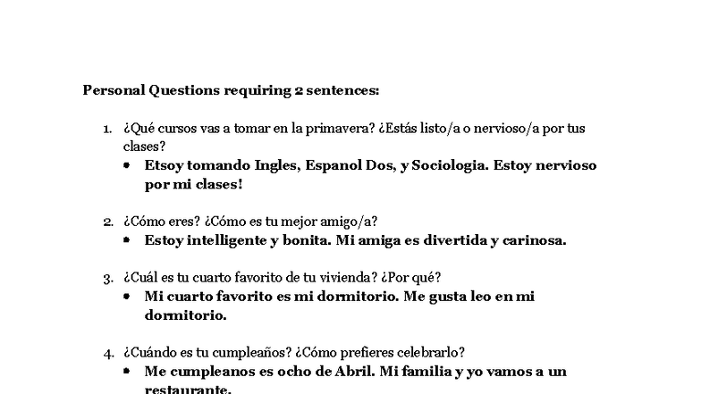 Spanish Vocabulary, Grammar, and Daily Routine Practices (SPN 101 ...