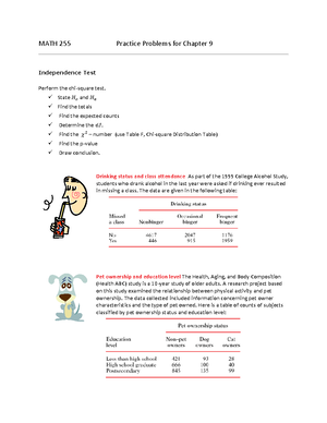 Practice Problems Chapter 7 - MATH 255 Practice Problems for Chapter 7 Estimate the probability ...