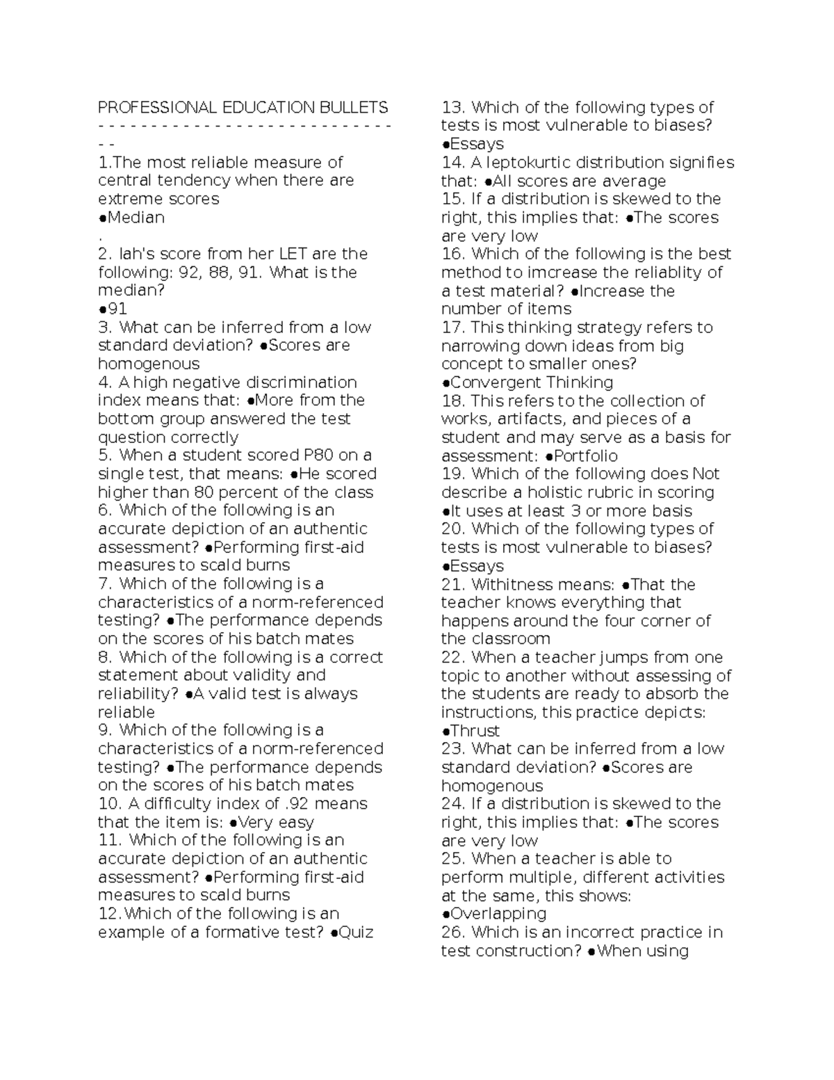 Prof Ed bullets - Reviewer - PROFESSIONAL EDUCATION BULLETS - 1 most ...