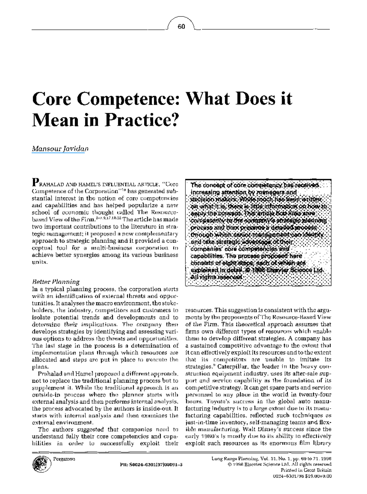 Core Competence in Strategy: Insights from Prahalad & Hamel's Work ...