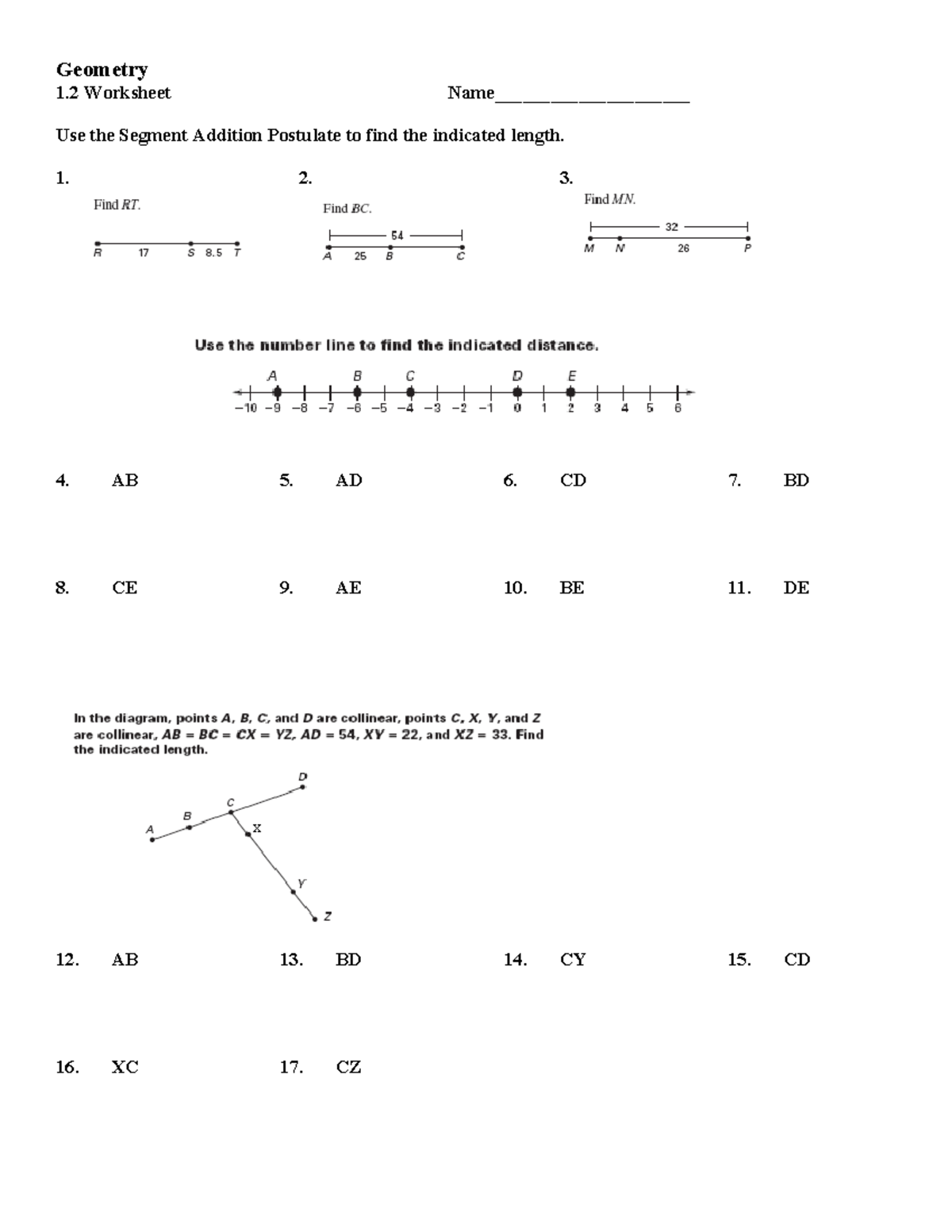 Geometry 1.2 Worksheet: Segment Addition Postulate Problems - Studocu