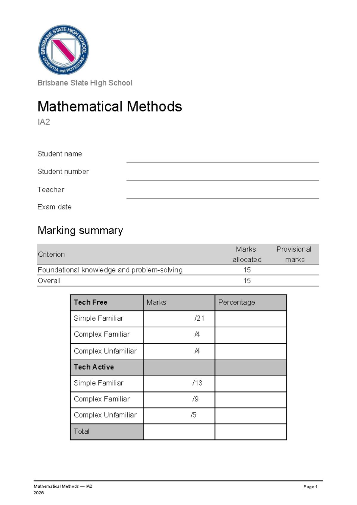 2026 IA2 Mathematical Methods Practice Exam Summary - Studocu