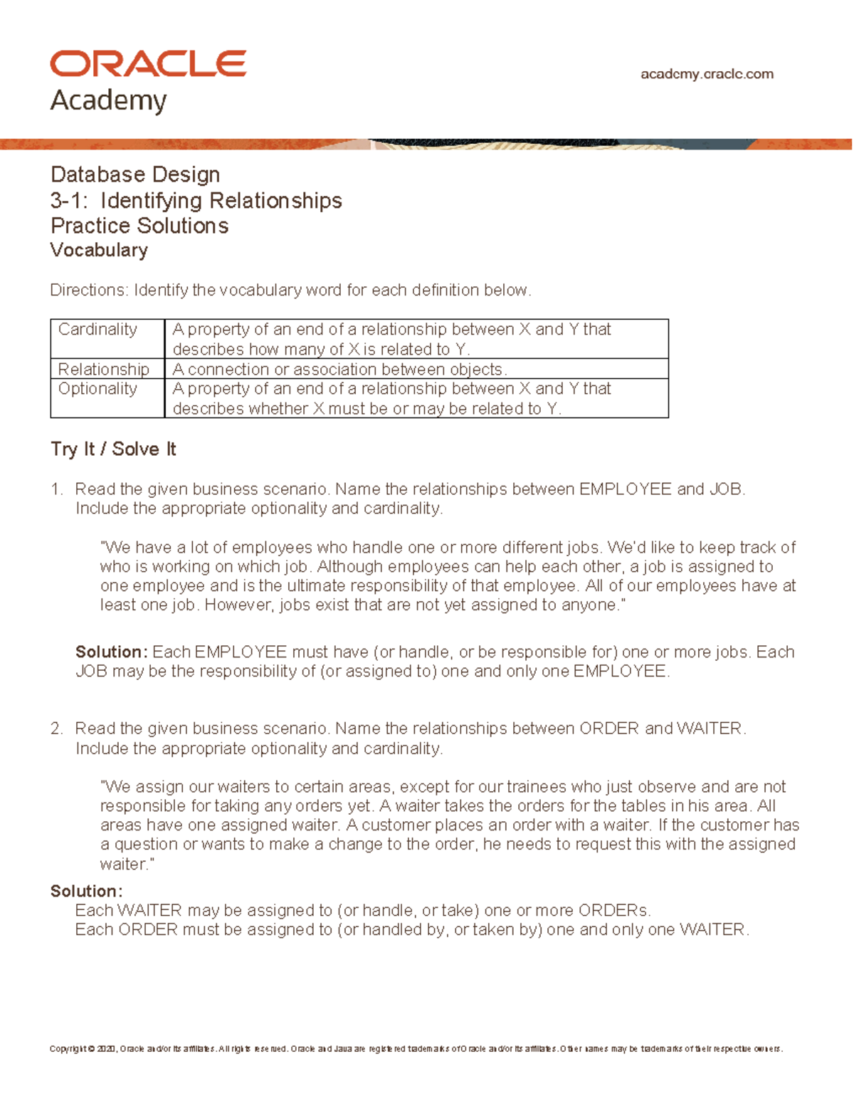 DD 3 1 Solution - Copyright © 2020, Oracle and/or its affiliates. All ...