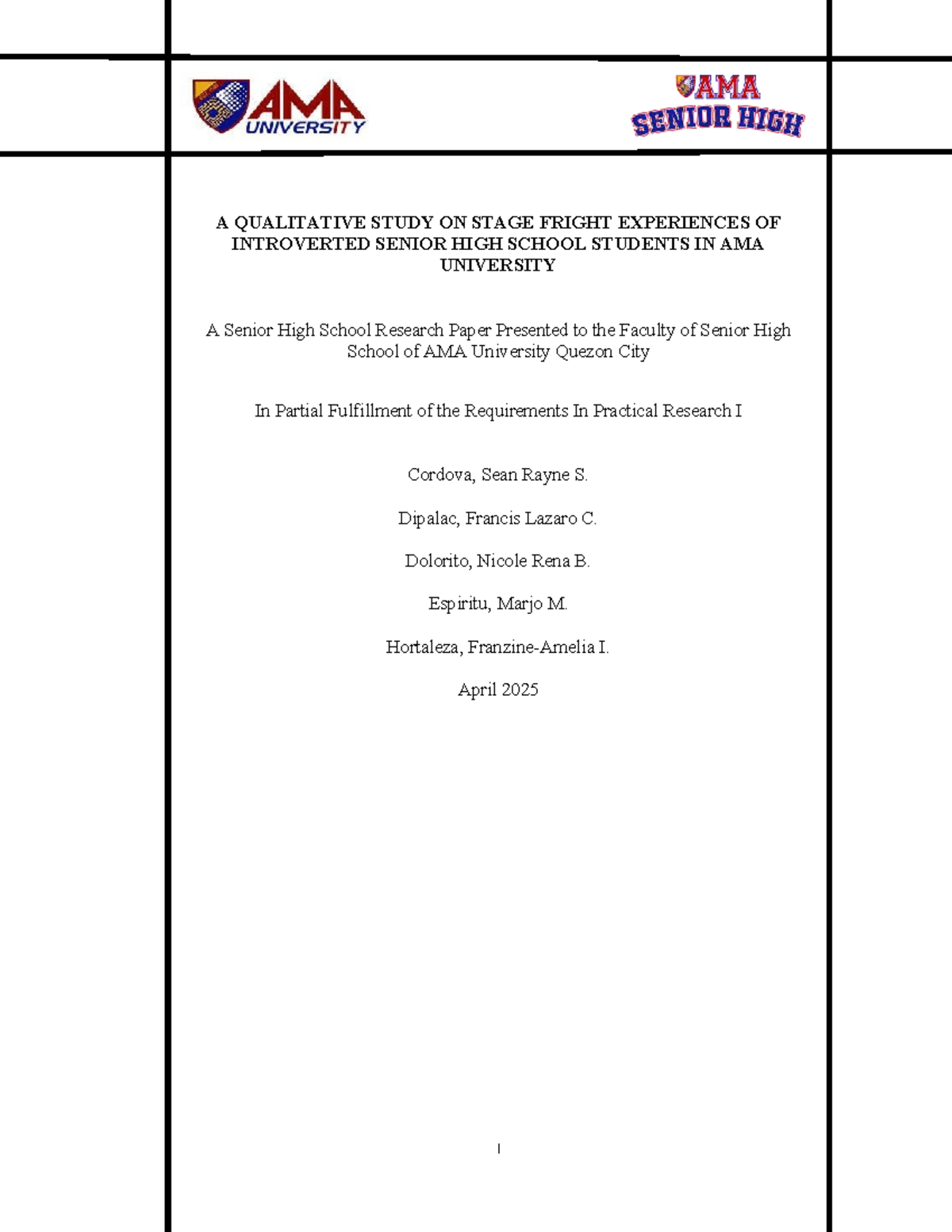 Qualitative Research on Stage Fright in Introverted SHS Students at AMA ...