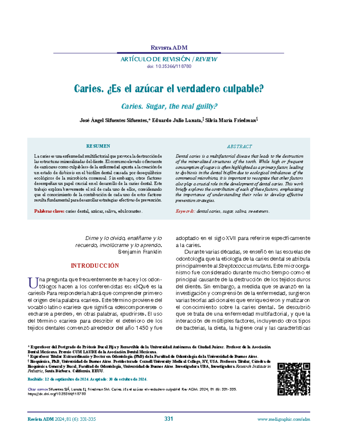 Revista ADM 81 (6): Caries y Azúcar: ¿El Verdadero Culpable? - Studocu