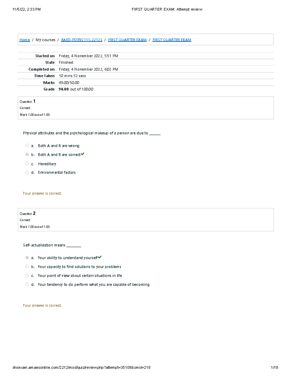 PDEV 2111 2ND Quarter EXAM - PDEV 2111 2 ND QUARTER EXAM It is an act ...