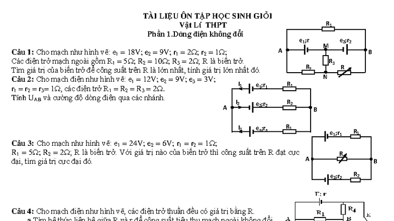 TÀI LIỆU ÔN TẬP HỌC SINH GIỎI Vật Lí THPT - Dòng Điện Không Đổi - Studocu