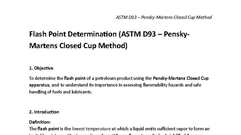 Flash Point Determination (ASTM D93 - Pensky-Martens Closed Cup Method ...